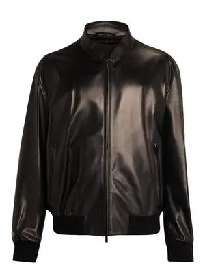 Giorgio Armani Napa Leather Full-Zip Bomber Jacket - Solid Black
